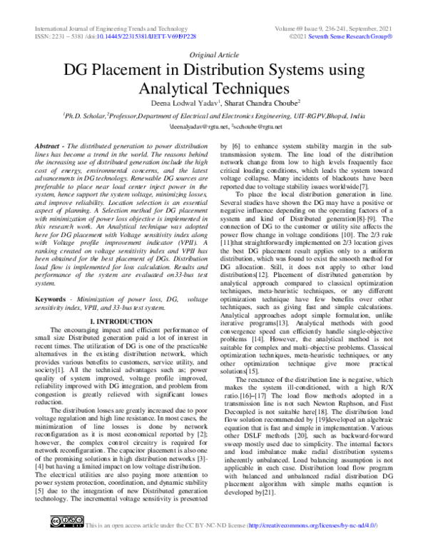 Pdf Dg Placement In Distribution Systems Using Analytical Techniques