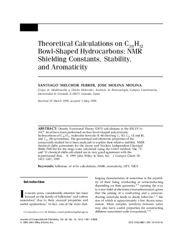 (PDF) Theoretical Calculations on C30H12 Bowl-Shaped Hydrocarbons: NMR Shielding Constants ...