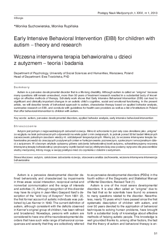 (PDF) Early Intensive Behavioral Intervention (EIBI) for children with ...