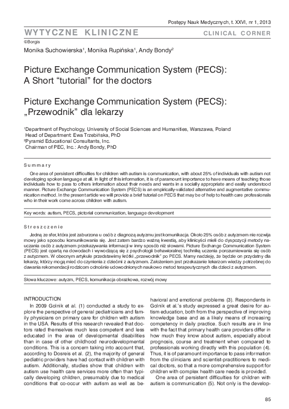 (PDF) System ( PECS ) : A Short “ tutorial ” for the doctors Picture ...