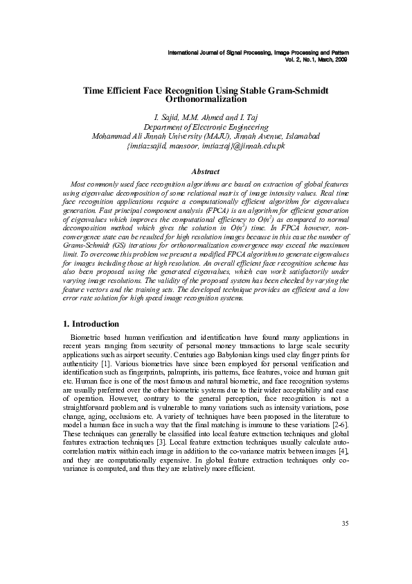 (PDF) Time Efficient Face Recognition Using Stable Gram-Schmidt ...