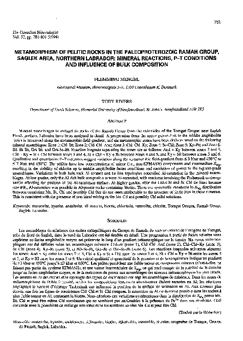 (PDF) Metamorphism of pelitic rocks in the Paleoproterozoic Ramah Group ...
