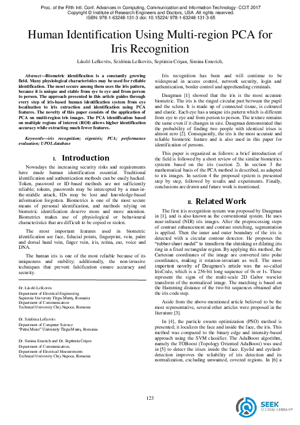 (PDF) Human Identification Using Multi region PCA for Iris Recognition