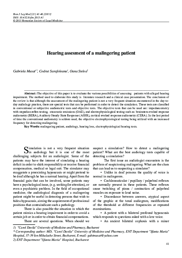 (PDF) Hearing assesment of a malingering patient