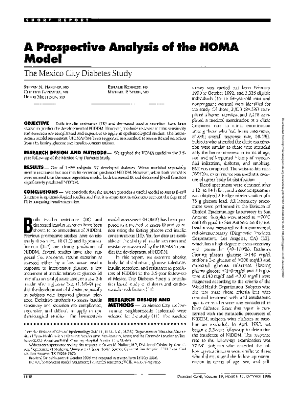 (PDF) A prospective analysis of the HOMA model. The Mexico City ...