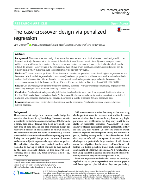 (PDF) The case-crossover design via penalized regression