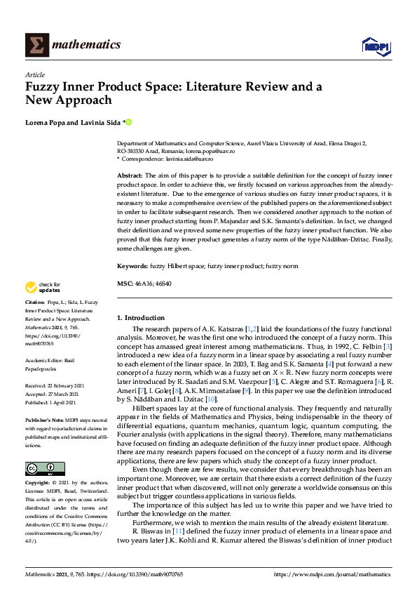 (PDF) Fuzzy Inner Product Space: Literature Review and a New Approach