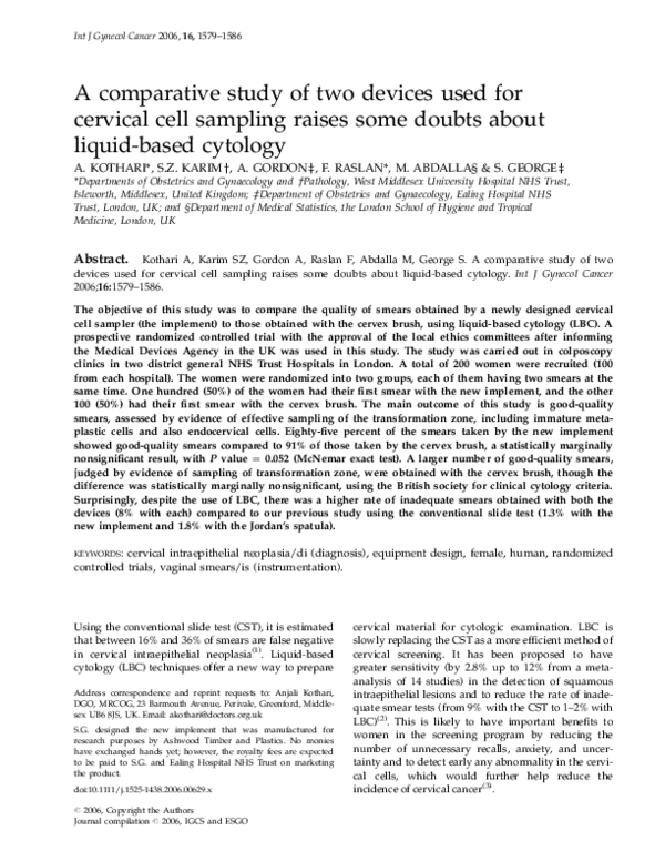 (PDF) Comparative Study Questions Liquid-Based Cytology in Cervical ...
