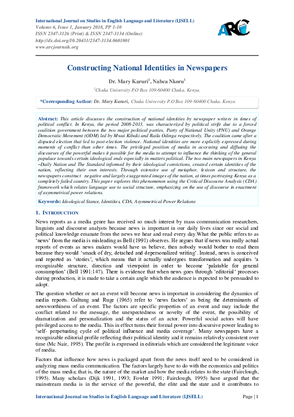(PDF) Constructing National Identities in Newspapers