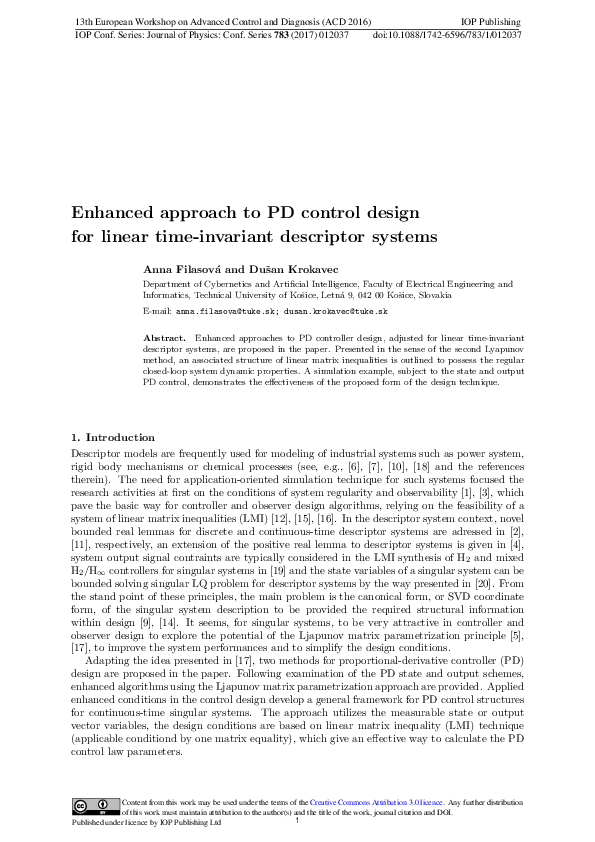 (PDF) Enhanced approach to PD control design for linear time-invariant descriptor systems
