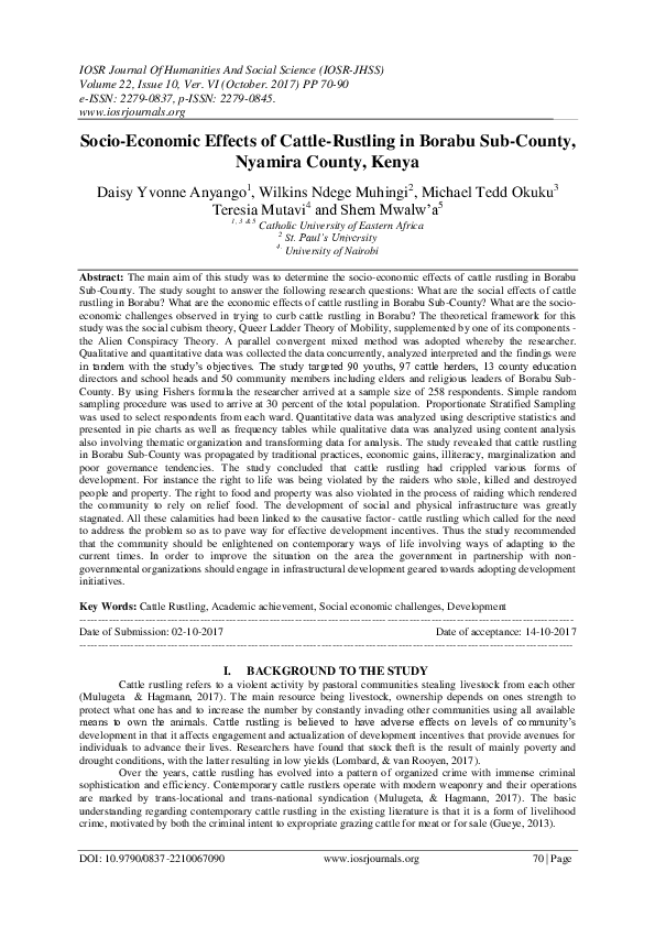 (PDF) Socio-Economic Effects of Cattle-Rustling in Borabu Sub-County ...