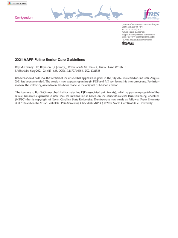 (PDF) 2021 AAFP Feline Senior Care Guidelines