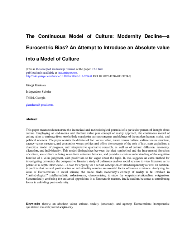 (PDF) The Continuous Model of Culture: Modernity Decline—a