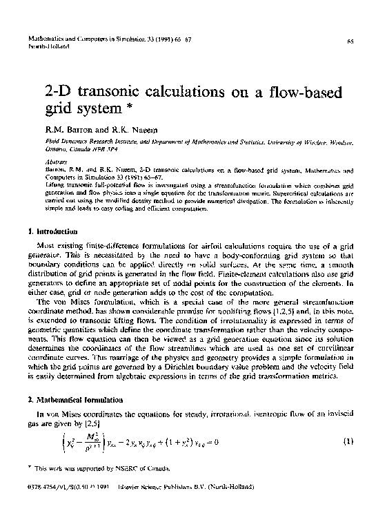 Pdf Efficient 2 D Transonic Flow Calculations With Grid System
