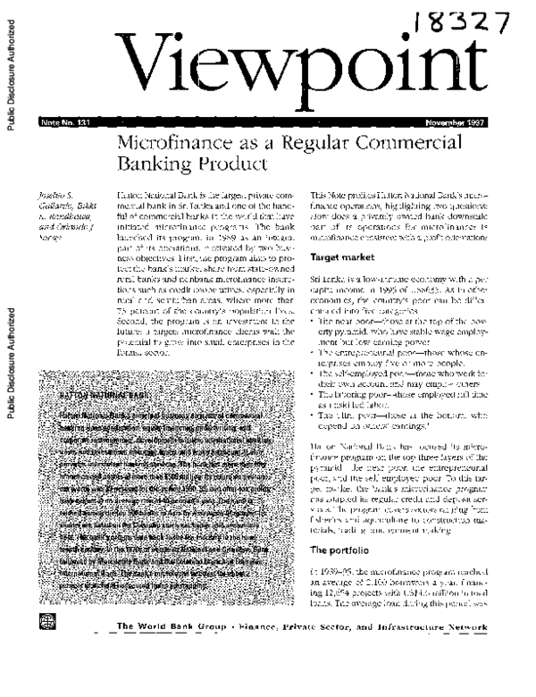 (PDF) Microfinance as a regular commercial banking product