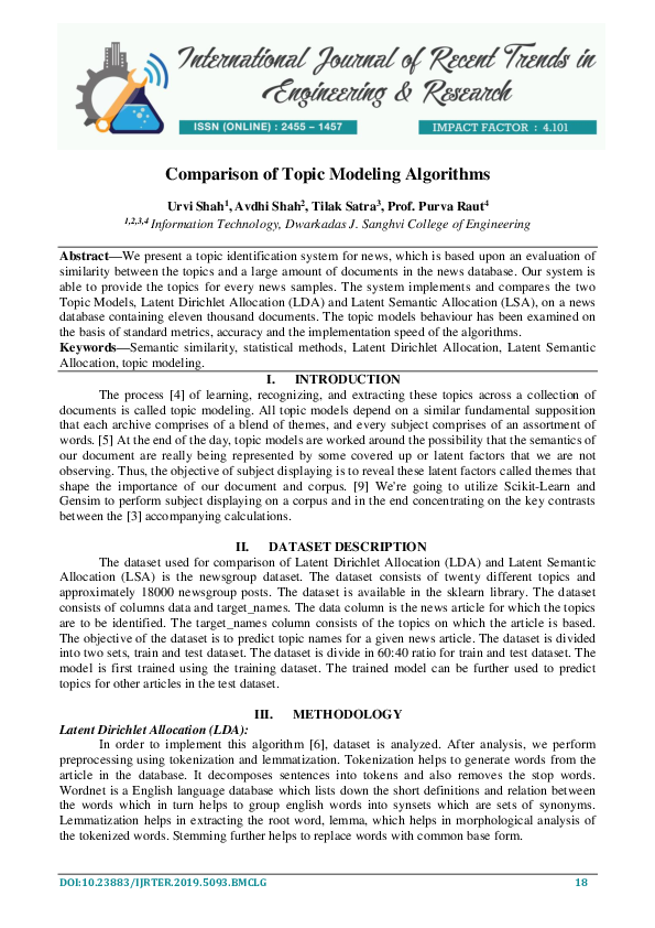 (PDF) Comparison of Topic Modeling Algorithms