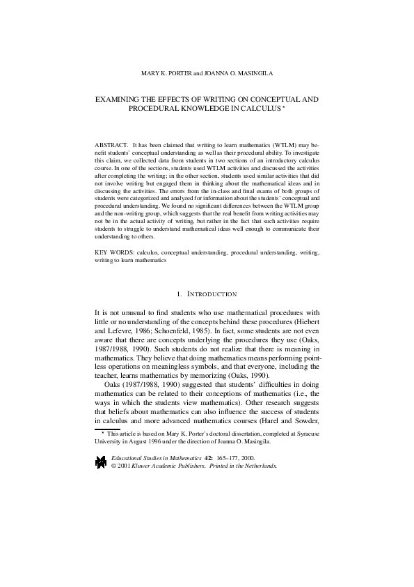 (PDF) Examining the effects of writing on conceptual and procedural ...