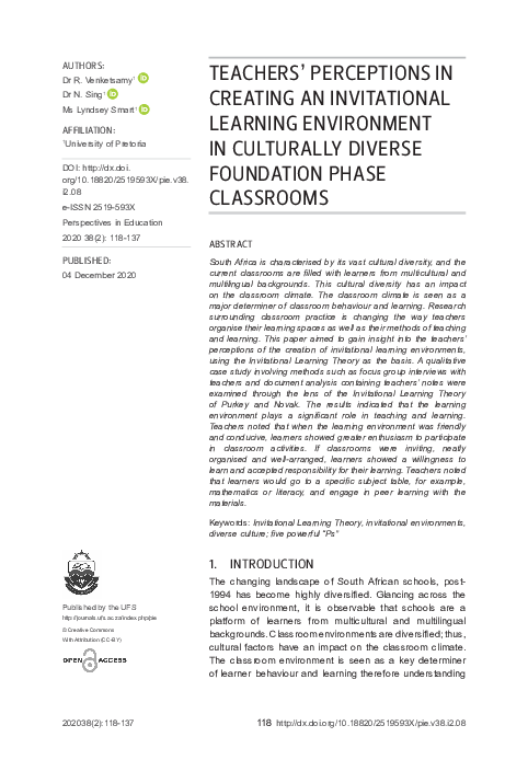 (PDF) Teachers’ perceptions in creating an invitational learning ...