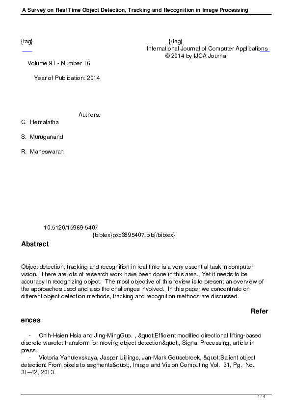 Pdf A Survey On Real Time Object Detection Tracking And Recognition In Image Processing