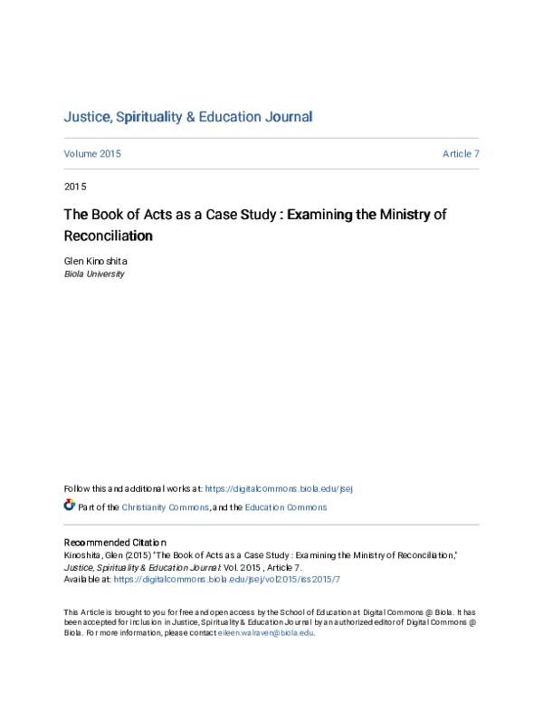 (PDF) The Book of Acts as a Case Study : Examining the Ministry of ...