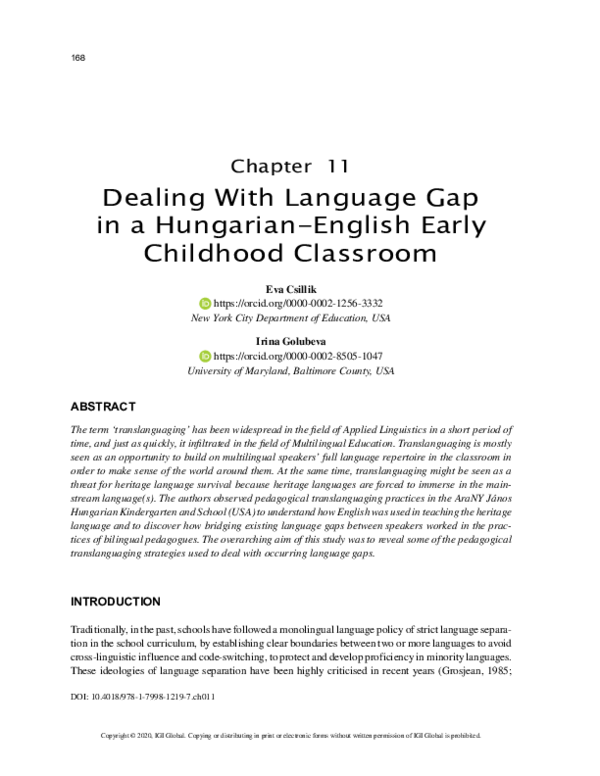 (PDF) Dealing With Language Gap in a Hungarian-English Early Childhood ...