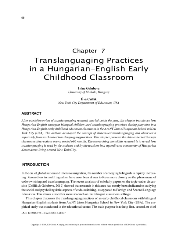 (PDF) Translanguaging Practices in a Hungarian-English Early Childhood Classroom