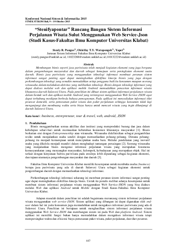 (PDF) “Stenifyapontar” Rancang Bangun Sistem Informasi Perjalanan Wisata Sulut Menggunakan Web ...