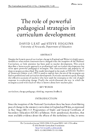 (PDF) The Role of Powerful Pedagogical Strategies In Curriculum Development
