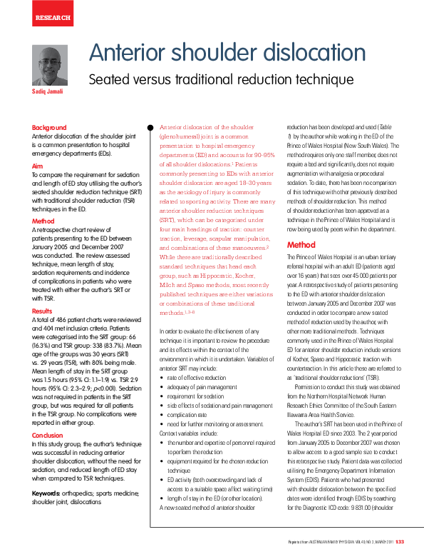 (PDF) Anterior shoulder dislocation - seated versus traditional ...