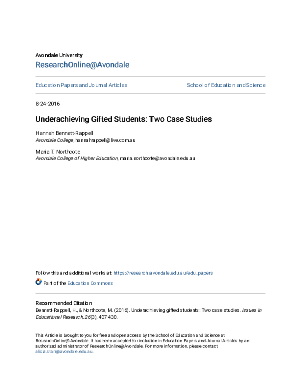 (PDF) Underachieving Gifted Students: Two Case Studies