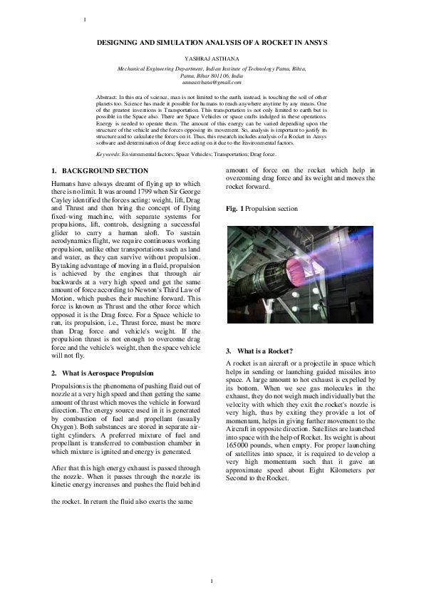 Pdf Designing And Simulation Analysis Of A Rocket In Ansys