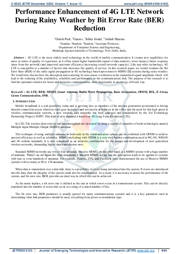 (PDF) Performance Enhancement of 4G LTE Network During Rainy Weather by ...