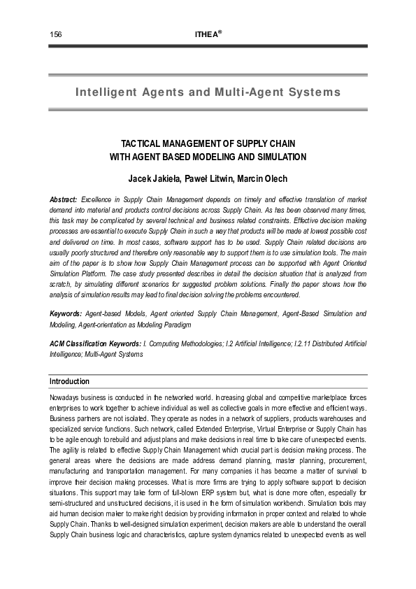 (PDF) Intelligent Agents and Multi-Agent Systems TACTICAL MANAGEMENT OF SUPPLY CHAIN WITH AGENT ...