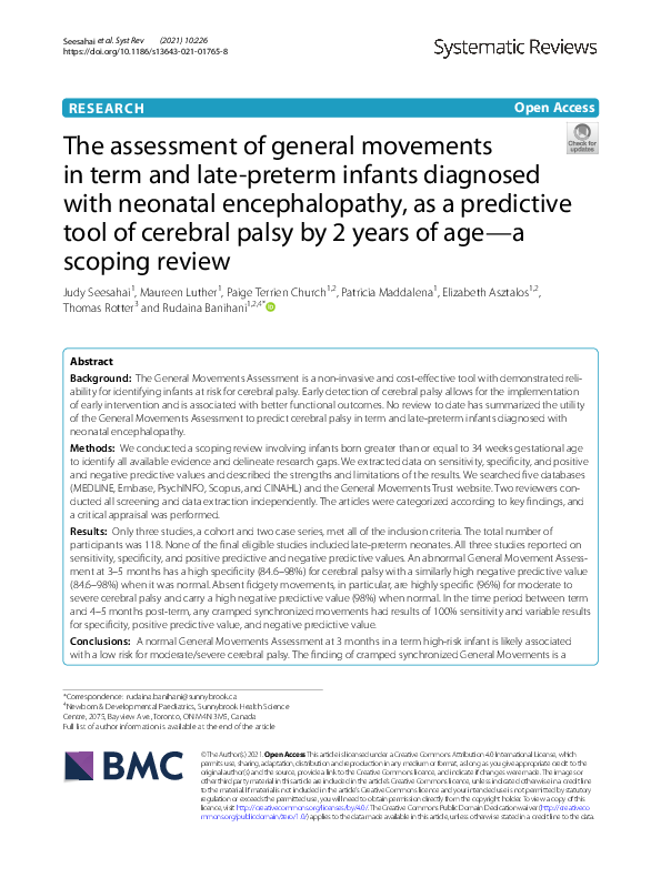 (PDF) The assessment of general movements in term and late-preterm ...