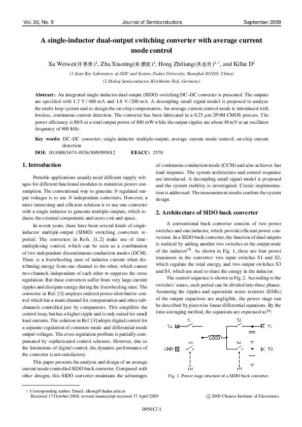 (PDF) A single-inductor dual-output switching converter with average current mode control