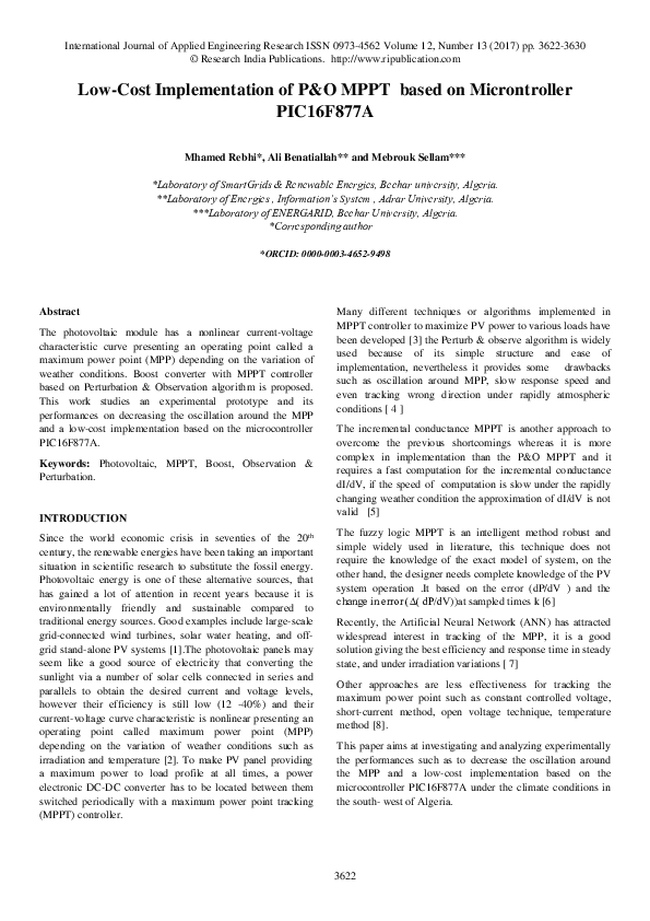 (PDF) Low-Cost Implementation of P&O MPPT based on Microntroller PIC16F877A