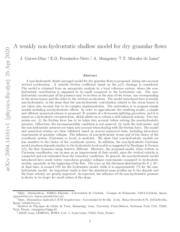 (PDF) A Weakly Non-hydrostatic Shallow Model for Dry Granular Flows