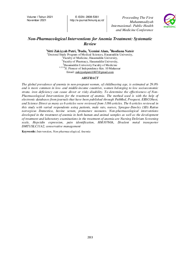 (PDF) Non-Pharmacological Interventions for Anemia Treatment: Systematic Review