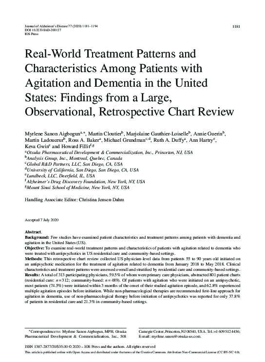 (PDF) Real-World Treatment Patterns and Characteristics Among Patients with Agitation and ...