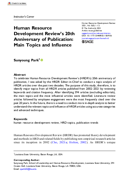 (PDF) Human Resource Development Review’s 20th Anniversary of ...