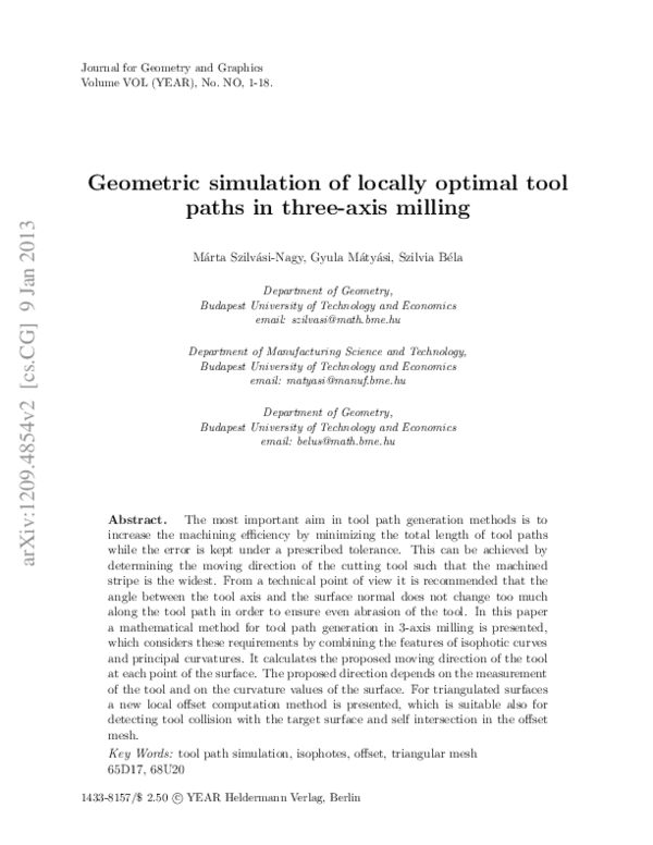 (PDF) Geometric simulation of locally optimal tool paths in three-axis ...