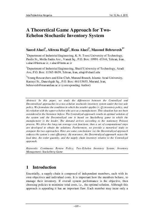 Pdf A Theoretical Game Approach For Two Echelon Stochastic Inventory