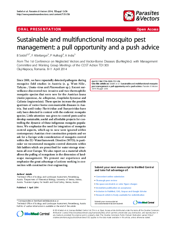 (PDF) Sustainable and multifunctional mosquito pest management: a pull ...
