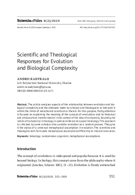 (PDF) Scientific and Theological Responses for Evolution and Biological ...