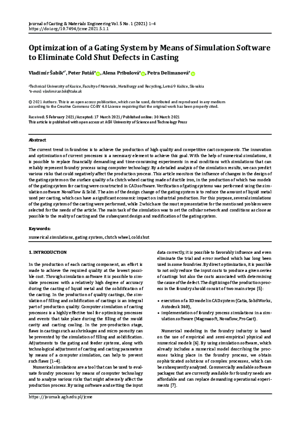 (PDF) Optimization of a gating system by means of simulation software to eliminate cold shut ...