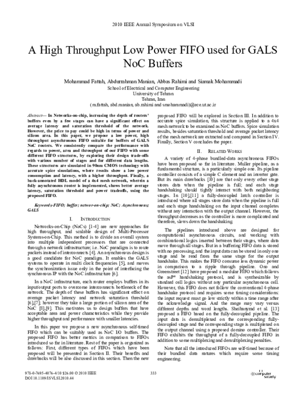 (PDF) A high throughput low power FIFO used for GALS NoC buffers