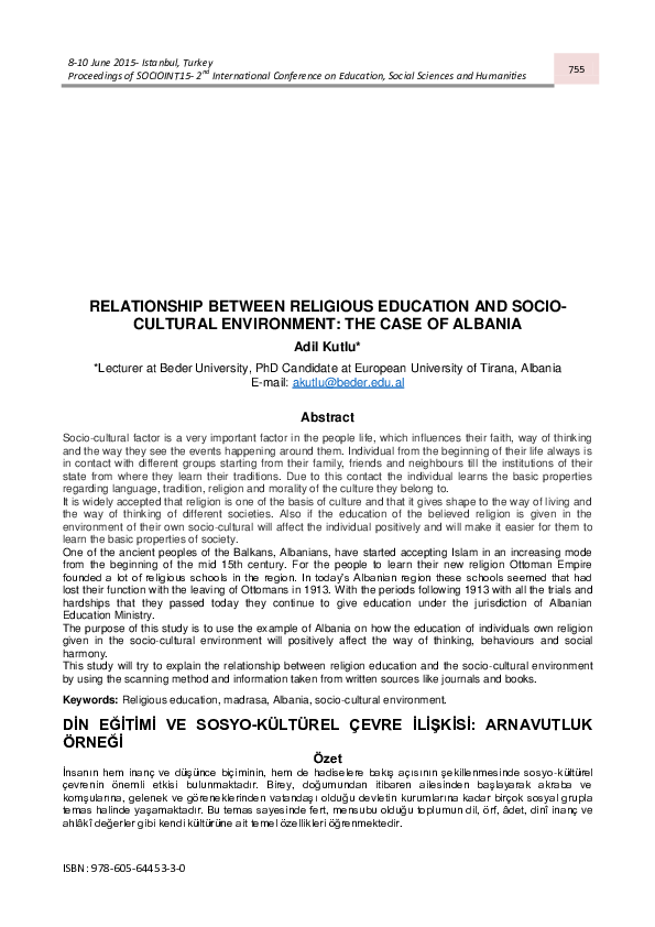 (PDF) Relationship Between Religious Education and Socio- Cultural ...