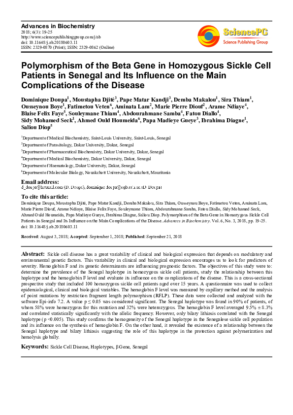(PDF) Polymorphism of the Beta Gene in Homozygous Sickle Cell Patients ...