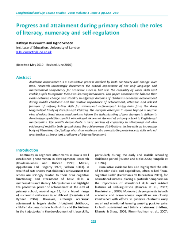 (PDF) Progress and attainment during primary school: the roles of ...
