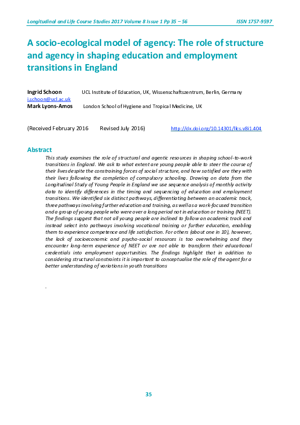 (PDF) A socio-ecological model of agency: The role of psycho-social and ...